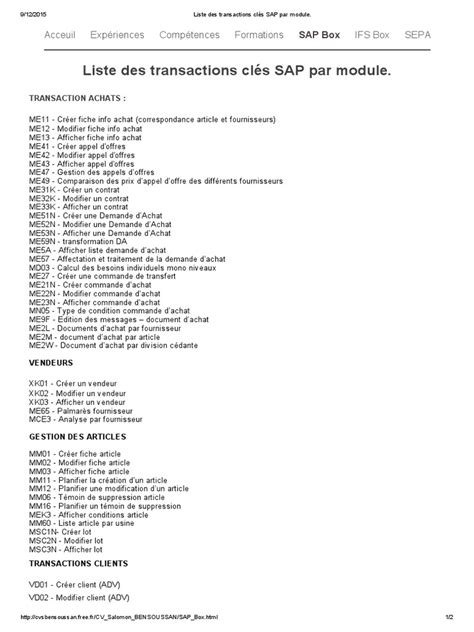 Liste Des Transactions Clés Sap Par Modulepdf Pdf Business Informatique
