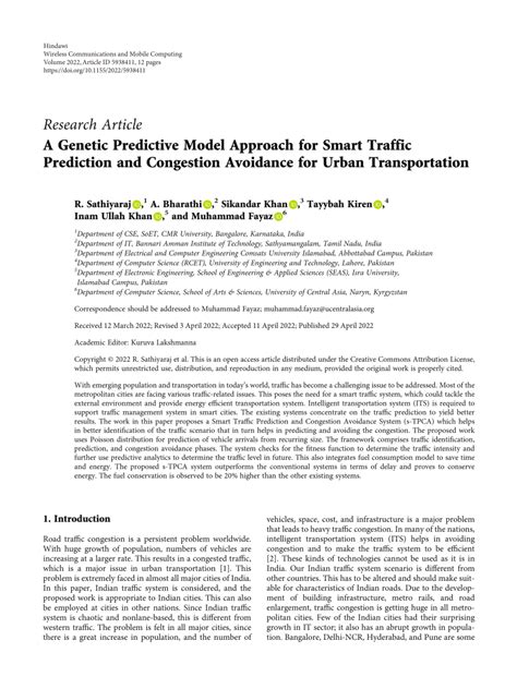 Pdf A Genetic Predictive Model Approach For Smart Traffic Prediction And Congestion Avoidance