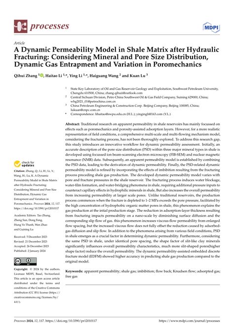 Pdf A Dynamic Permeability Model In Shale Matrix After Hydraulic Fracturing Considering