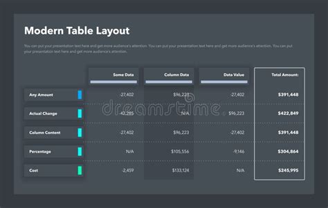 Modern Table Layout Template With Years Columns And A Total Sum Row