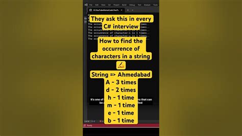 How To Find The Occurrence Of Each Character In A String In C Coding Shorts Strings Csharp