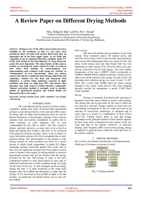 Pdf A Review Paper On Different Drying Methods
