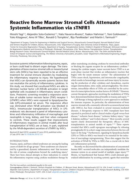 Pdf Reactive Bone Marrow Stromal Cells Attenuate Systemic Inflammation Via Stnfr1