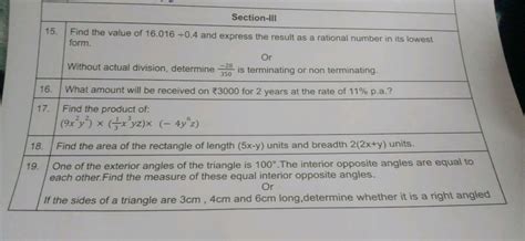Section Iii Begin{tabular} { L L } And Find The Value Of 16 016 Div