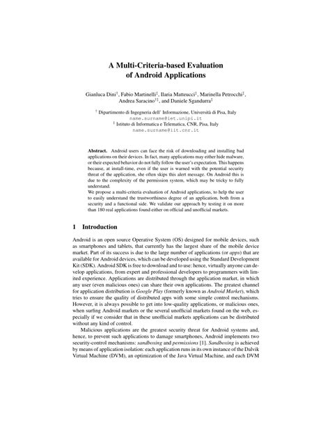 Pdf A Multi Criteria Based Evaluation Of Android Applications