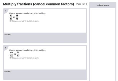 Multiply Fractions Cancel Common Factors Worksheets Pdf 6nsa1 6th Grade Math