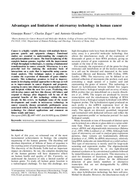 pdf advantages and limitations of microarray technology in human cancer