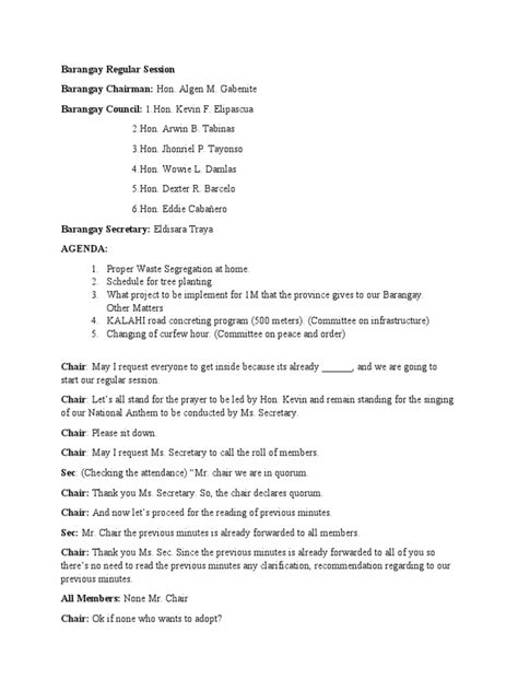Barangay Regular Session Pdf Government