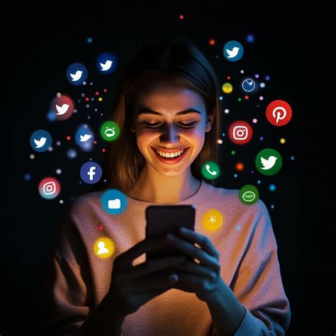 Social Media Icons Emitting From Mobile Screen Premium Ai Generated Image