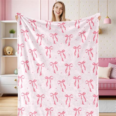 Jarthenaamcs Pink Bow Fuzzy Blanket Cute Bowknot Throw