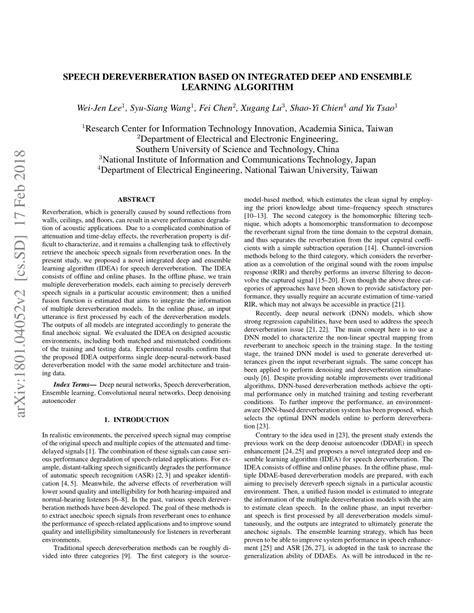 Pdf Speech Dereverberation Based On Integrated Deep And Ensemble