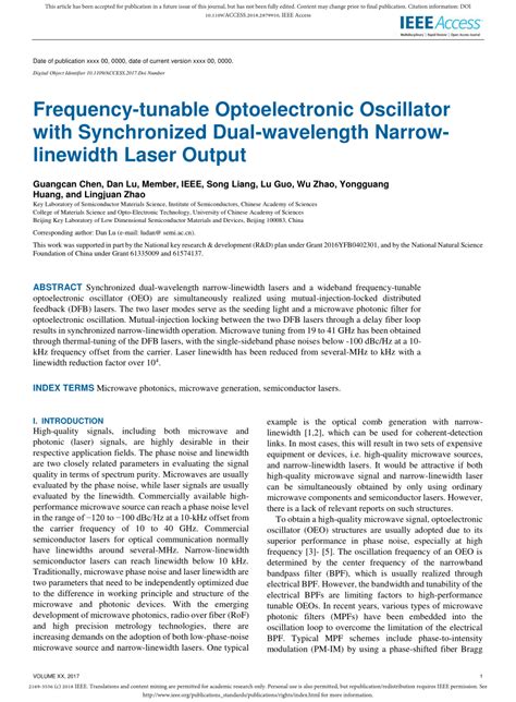 Pdf Frequency Tunable Optoelectronic Oscillator With Synchronized Dual Wavelength Narrow