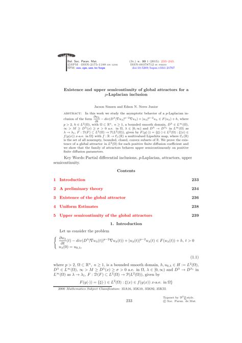 Pdf Existence And Upper Semicontinuity Of Global Attractors For A P Laplacian Inclusion