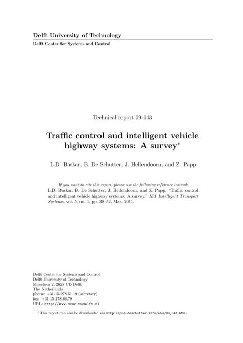 Pdf Traffic Control And Intelligent Vehicle Highway Systems A Survey