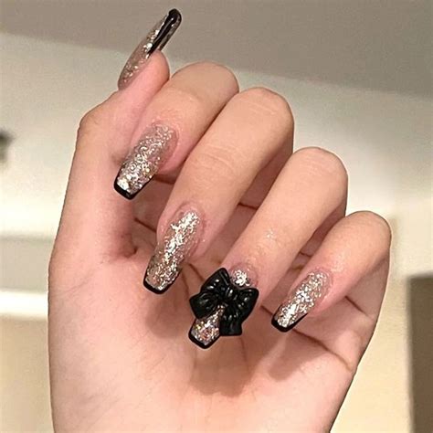 글리터 블랙리본 키치네일 붙이는 간편한 셀프 네일팁 Nail N260