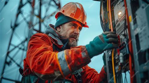 Premium Photo Working On A Mobile Base Station With Transmitters 3g 4g And Antennas On Blue