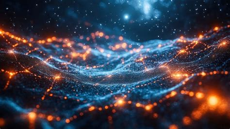 Abstract Glowing Orange And Blue Network Connections Forming A Web Like