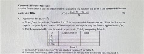 Solved Centered Difference Quotients Another Formula That Is