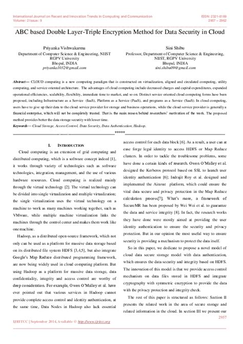 Pdf Abc Based Double Layer Triple Encryption Method For Data Security In Cloud