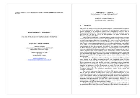 Pdf Evidence From L1 Acquisition For The Syntax Of Wh Scope Marking In French