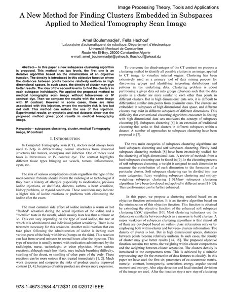 Pdf A New Method For Finding Clusters Embedded In Subspaces Applied To Medical Tomography Scan