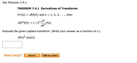 Solved Use Theorem 741 Theorem 741 Derivatives Of