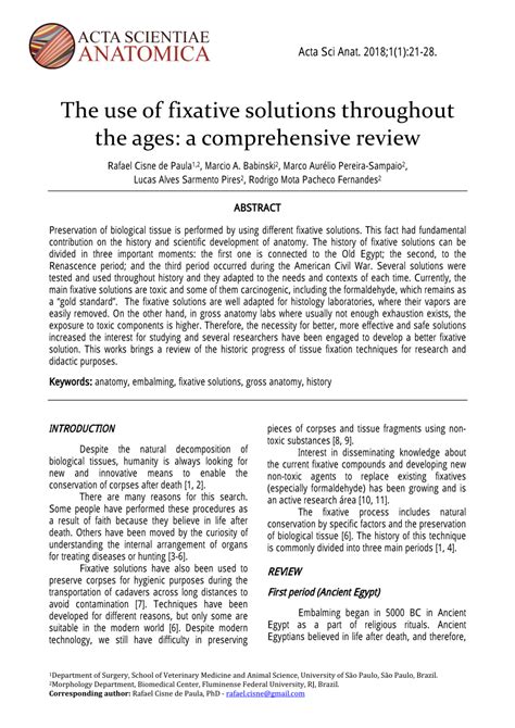 Pdf The Use Of Fixative Solutions Throughout The Ages A Comprehensive Review
