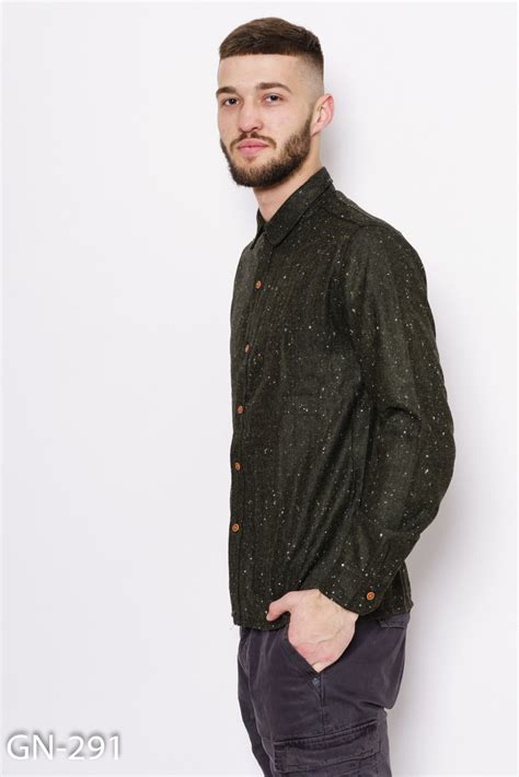 Демисезонная рубашка цвета хаки с белыми вкраплениями и длинными рукавами 56058 за 264 6 грн