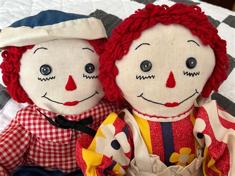Vintage 1940 50s Handmade Raggedy Ann And Andy Dolls Vintage Rag Dolls Folk Art Doll Etsy