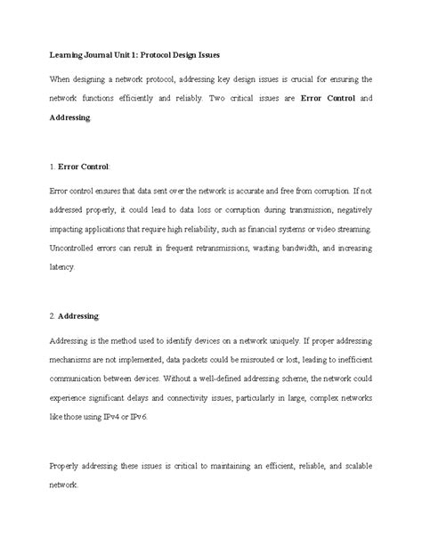 CS 2204 Learning Journal Unit 1 Learning Journal Unit 1 Protocol Design Issues When Designing