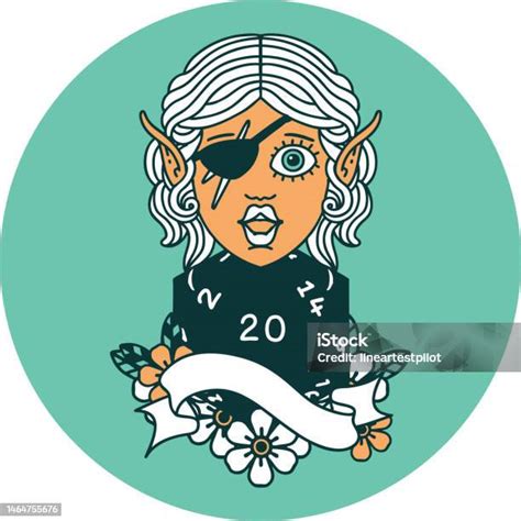 자연 20 주사위 롤을 가진 엘프 불량 캐릭터의 아이콘 굴리기에 대한 스톡 벡터 아트 및 기타 이미지 굴리기 꼬마 요정