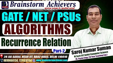 Algorithm Recurrence Relation Part 2 Youtube