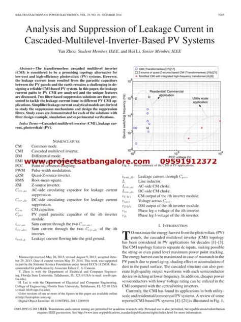Analysis And Suppression Of Leakage Current In Cascaded Multilevel Inverter Based Pv Systems Pdf