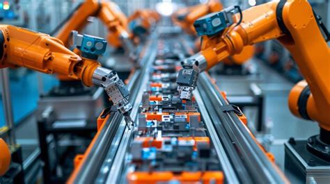 Modern Automated Factory With Robotic Arms On Assembly Line Premium Ai Generated Image