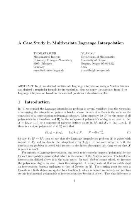 PDF A Case Study In Multivariate Lagrange Interpolation