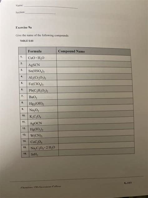 Solved Name Section Exercise A Give The Name Of The Chegg