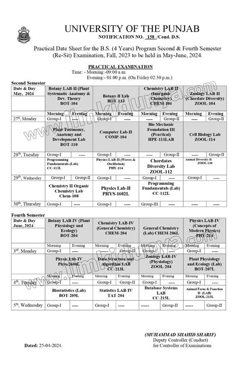 Punjab University BS Date Sheets 2025