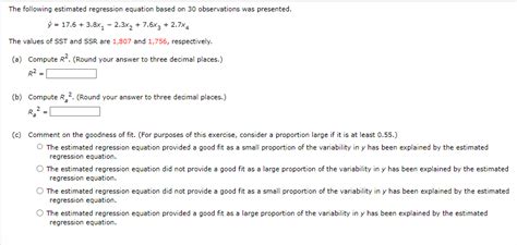 Solved The Following Estimated Regression Equation Based On Chegg