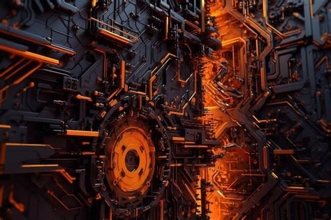 Premium AI Image A Computer Screen With A Lot Of Black And Orange Parts And A Circuit Board