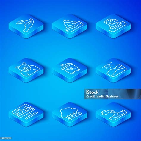 라인 일기 예보 재활용 쓰레기통 구름 비 가뭄 휘발유 주유소 북극곰 머리 새싹 손 및 물 문제 아이콘을 설정합니다 벡터 3차원 형태에 대한 스톡 벡터 아트 및 기타 이미지