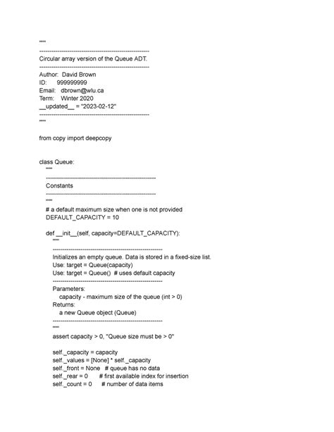 Queue Circular Py Circular Array Version Of The Queue ADT