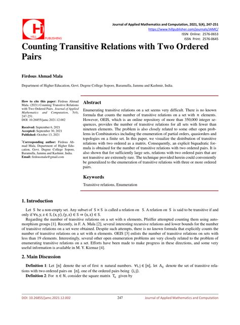 Pdf Counting Transitive Relations With Two Ordered Pairs