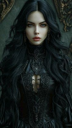 Long Black Hair Wavy Exquisite Hairstyle Exquisite Dark Clothing Gothic Style Gaze Pale