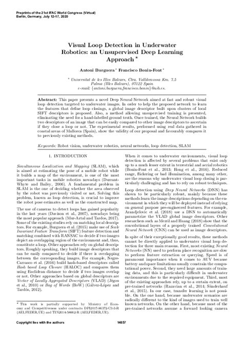 Pdf Visual Loop Detection In Underwater Robotics An Unsupervised Deep Learning Approach