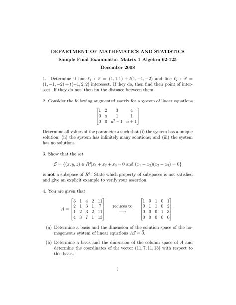 126sample Final Exam 2008 Department Of Mathematics And Statistics Sample Final Examination