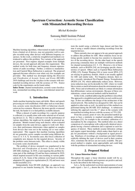 Pdf Spectrum Correction Acoustic Scene Classification With Mismatched Recording Devices