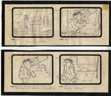 Original Storyboards Of Fred Flintstone And Barney Rubble From The