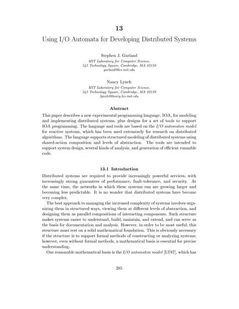 Pdf Using Io Automata For Developing Distributed Systems