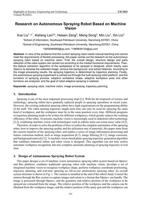 Pdf Research On Autonomous Spraying Robot Based On Machine Vision
