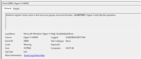Failed To Register Cluster In The Local User Groups Wrong Function Hyper V Will Retry The